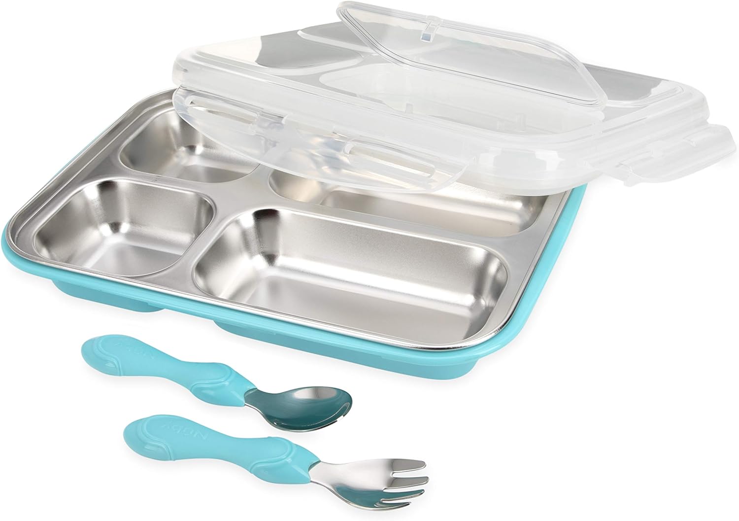 Nuby Insulated Stainless Steel Travel Lunch Box with Fork - Aqua ...